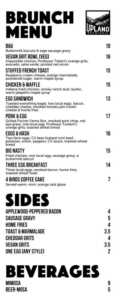 Brunch Menu - Upland Brewing Co